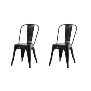 metal chair metal dining chiar set of 2, outdoor 18 inch seat height restaurant kitchen chairs stackable chairs bistro patio chair tolix chair bar chairs for indoor outdoor, black