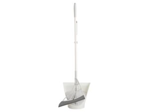 broombi and dustpan set - all-surface silicone broom & squeegee for indoor cleaning - sweeps glass, dust, removes pet hair, liquids - smooth floors, rugs, windows - one-click smart dustpan (grey)