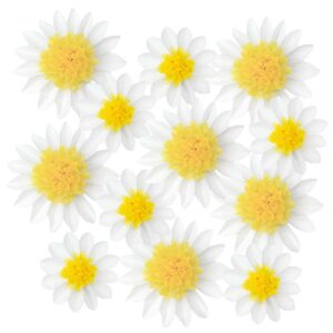 12pcs daisy tissue paper pom poms flower 12" 8" for white yellow flowers themed birthday party sunshine wall hanging baby shower bridal country wedding party iwlorys