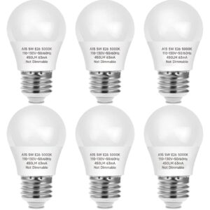 led refrigerator light bulb, 40 watt equivalent led appliance a15 light bulb 5000k daylight for fridge, e26 base, non-dimmable, 6-pack