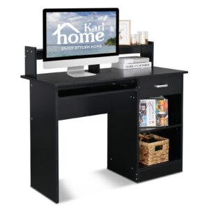 karl home computer desk with drawers & storage cabinet, small office desk pc laptop workstation for home, studio, office, apartment, coffee