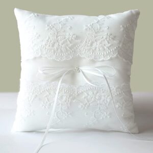 atailove wedding ring pillow, lace pearl ivory ring bearer cushion for wedding party