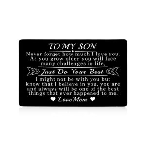 eunigem son birthday card from mom to my son gifts wallet card from mom, i love you proud of you card back to school college graduation gifts for son, homecoming week gift for son christmas