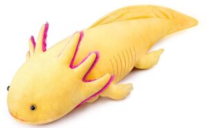 large axolotl plush weighted stuffed animals - super long 30inch weighted axolotl plush, realistic cute yellow ambystoma pillow toys real plushie large weighted, unique plush gift collection for kids