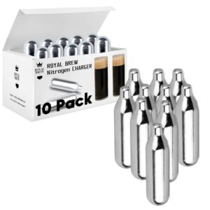 royal brew 10 pack nitrogen chargers for nitro cold brew coffee makers - n2 cartridges - works with all royal brew nitro coffee systems