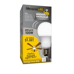 miracle led rough service 100w replacement led garage door bulb, vibration resistant light for openers, ceiling fans and trouble lights, daylight bright white