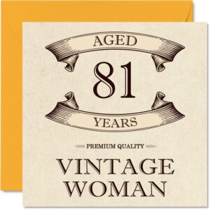 vintage 81st birthday cards for women - aged 81 years - fun birthday card for mom sister wife granny nanny grandma aunt, 5.7 x 5.7 inch ladies greeting cards, 81st birthday card