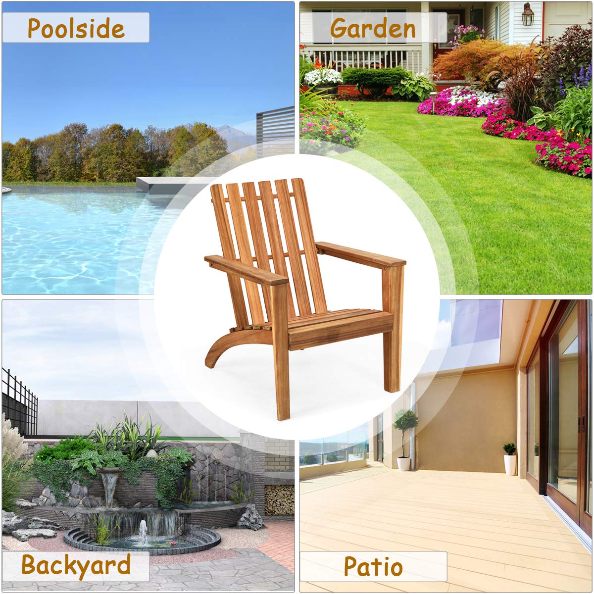 Giantex Adirondack Chair Set of 4 Acacia Wood Outdoor Chairs, 350 lbs Weight Capacity, Weather Resistant Campfire Chairs for Lawn Seating, Garden, Poolside, Balcony, Patio Lounger