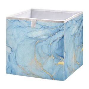 marble collapsible fabric storage cubes storage bins, 11 inch cube organizer bin cloth foldable cube baskets for shelf closet, blue marble,gslor848