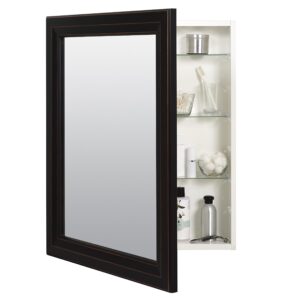 zenna home surface or recess mount framed mirror medicine cabinet, 24.5” w x 30.5” h, oil rubbed bronze