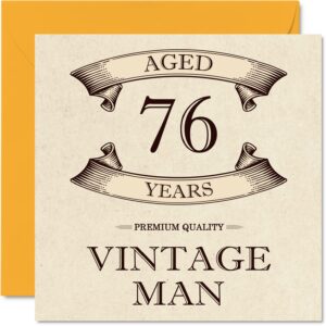 stuff4 vintage 76th birthday cards for men - aged 76 years - fun birthday card for grandpa dad papa pops husband uncle brother cousin, 5.7 x 5.7 inch greeting cards, 76th birthday card