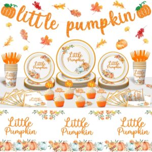 Little Pumpkin Baby Shower Party Decorations Set Serves 25, Little Pumpkin Baby Shower Plates and Cups, A Little Pumpkin is On The Way Baby Shower, Boy Girl Little Pumpkin 1st Birthday Party Supplies