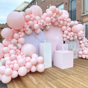 pastel pink balloon garland kit double stuffed light pink baby pink balloon arch different sizes 18/12/5 inch latex balloons for baby shower wedding gender reveal princess birthday party decorations