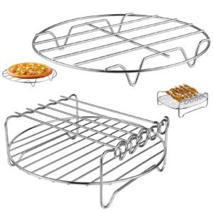 air fryer rack for air fryer oven, set of 2 multi-purpose air fryer accessories metal double layer wire rack with skewer for ninja, power xl, cosori, instant pot, gourmia, chefman, dishwasher safe