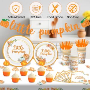 Little Pumpkin Baby Shower Party Decorations Set Serves 25, Little Pumpkin Baby Shower Plates and Cups, A Little Pumpkin is On The Way Baby Shower, Boy Girl Little Pumpkin 1st Birthday Party Supplies