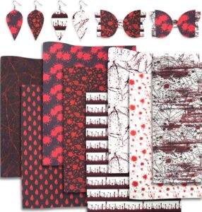 8 pcs halloween faux leather sheets, blood print leather sheet, bloodstain fabric sheets, spider web pu synthetic leather for diy hair bow earrings halloween craft making 7.9 x 13 inch