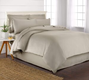 linenera eastern king size (118" x 110") size duvet cover set 100% organic luxuriously soft and cooling 1 piece set zipper closure duvet cover with ties cream comforter cover