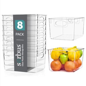 sorbus large clear plastic storage bins for shelves, clothes, with handle - clear storage bins, drawer, shelf, closet, pantry, fridge, freezer organizer bins, closet organizers and storage (8 pack)