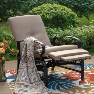 phi villa outdoor recliner chair for patio, oversized patio metal chaise lounge chair zero gravity with removable beige cushion for garden, poolside, lawn