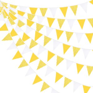 32ft yellow plaid checkered white pennant banner fabric gingham triangle flag bunting garland for picnic bbq bee sunflower wedding birthday baby shower lemon party outdoor garden hanging decoration