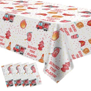 hipvvild fire truck birthday party tablecloth supplies - disposable firefighter party table cover decorations, firetruck fireman theme birthday baby shower table cloth - 4 pack (54in x 108in)