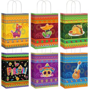 pajean 18 packs fiesta party favor bags with handles, cinco de mayo candy bags mexican themed paper gifts bags for birthday baby shower bridal mexico party favor supplies