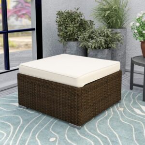 hompus outdoor patio furniture wicker ottoman w beige cushion for garden, pool, backyard