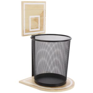 houseables basketball trash can, basketball hoop trash can, basketball garbage can, 19”x10”, brown, wood, basketball hoop basket, basketball net trash can, basketball wastebasket, basketball trashcan