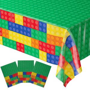 blue orchards brick table covers (pack of 3) - 54"x108" xl - building blocks party, gamer birthday party supplies, building blocks birthday, kids birthday party, birthday decorations for boys