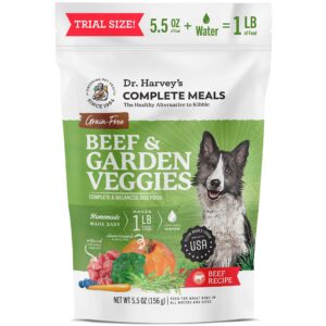 dr. harvey's beef & garden veggies dog food, human grade grain-free dehydrated food for dogs with freeze-dried beef, trial size (5.5 oz)