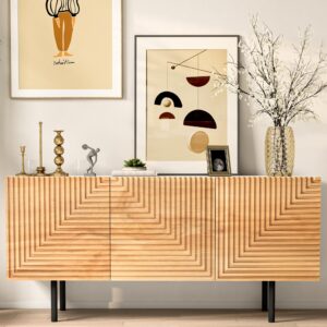 roomfitters mid century modern tv stand for tvs up to 65", boho sideboard buffet cabinet credenza, media console entertainment center for living room, poplar wood print carved and geometric design