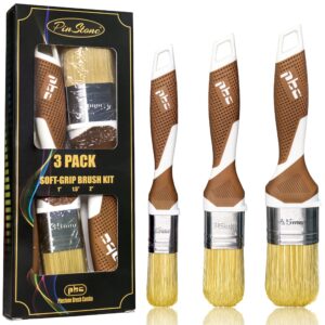 pinstone 3 pack professional paint brushes set, 1", 1.5", 2" synthetic bristles paint brush, easy-grip rubber handle, cabinet paint brush, chalk paint brush, paint brushes for walls, smooth finish