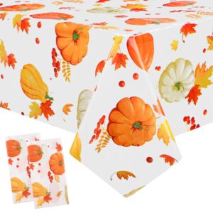 2 pcs fall pumpkin plastic tablecloth thanksgiving party tablecloths maple leaf berries table cover rectangle disposable tablecloths for autumn harvest party holiday dining home decor, 54" x 108"