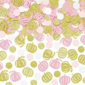 pink&gold pumpkin confetti little pumpkin baby shower confetti, little pumpkin table confetti for little pumpkin baby shower birthday table decorations