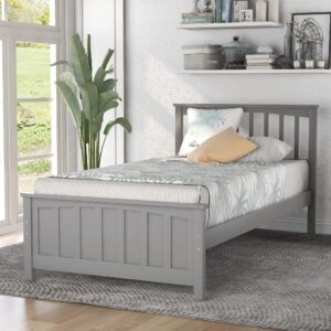 meritline twin size platform bed, wooden twin bed frame, gray