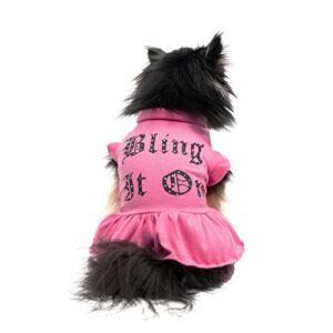 juicy couture bling it on cheer dog dress – pullover design puppy shirt with elasticated waistline and flared skirt, doggie clothes for convenient bathroom breaks, x-small (2-4 lbs.)