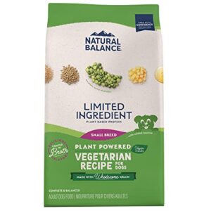 natural balance limited ingredient small breed adult dry dog food with vegan plant based protein and healthy grains, vegetarian recipe, 4 pound (pack of 1)