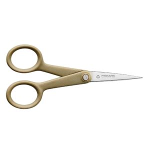 fiskars 5" recycled micro-tip fabric scissors - sustainable, sharp, detail craft scissors for embroidery and sewing - craft and fabric cutting - beige