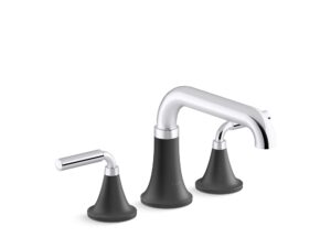 kohler t27417-4-cbl tone deck-mount bath faucet set, bathtub faucet with two lever handles, polished chrome with matte black