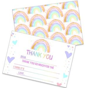 nopoben birthday thank you cards, fill in the blank thank you cards for rainbow theme birthday party supplies, decorations, 20 cards with 20 envelopes – (srgxk004)