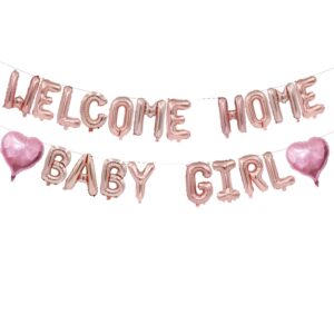 welcome home baby girl balloon banner for baby shower decorations, baby gender reveal party supplies (rosgold 16 inch)