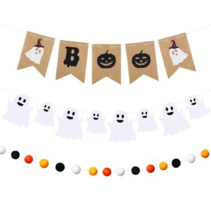 halloween banner 3 pcs burlap boo banner felt garland ghost decor white orange and black hanging halloween decorations outdoor for party halloween birthday fireplace carnival decorations