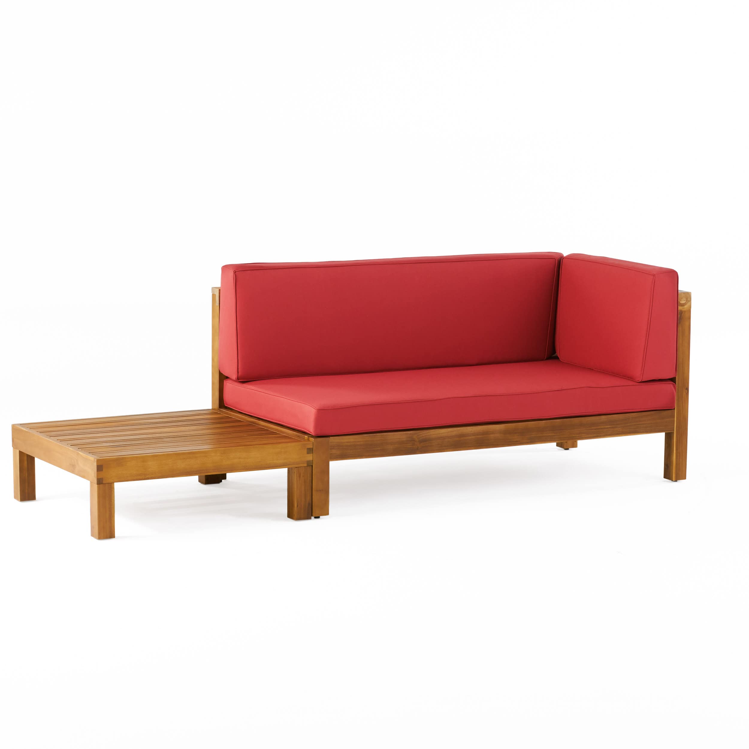 Christopher Knight Home Oana Outdoor Right Arm Loveseat and Coffee Table Set - Acacia Wood - Teak/Beige