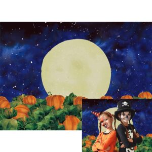 halloween background moon pumpkin starry night decoration banner halloween pumpkin field party backdrop (7x5ft)