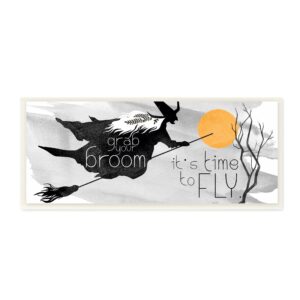 stupell industries flying witch broom typography nighttime halloween sky, design by jennifer paxton parker