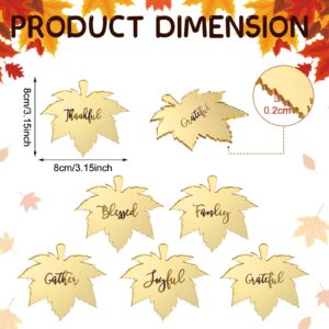 12 Pieces Thanksgiving Table Place Acrylic Fall Plates Grateful Thankful Blessed Place Card Thanksgiving Table Decor Laser Cut Sign Table Settings for Dining Table Decor (Gold, Maple Leaf Style)