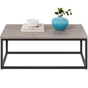 best choice products 44in modern industrial style rectangular wood grain top coffee table, rustic accent furniture for living room w/metal frame, 1.25in thick butcher block tabletop - gray