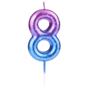 luter birthday candles, purple blue gradient birthday candles for cake glitter number candle decoration for kids adults birthday party wedding anniversary graduation ceremony (8)