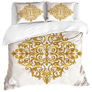 mandala extra large quilt cover, traditional filigree inspired oriental classic print, 3 pieces wrinkle, stain resistant comforters set, (twin), caramel white