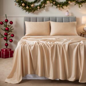 fadfay bed sheets set cal king size champagne gold sheet luxury lyocell tencel 600 tc soft silky deep pocket sheets 17.5'' 4 pcs, cal king